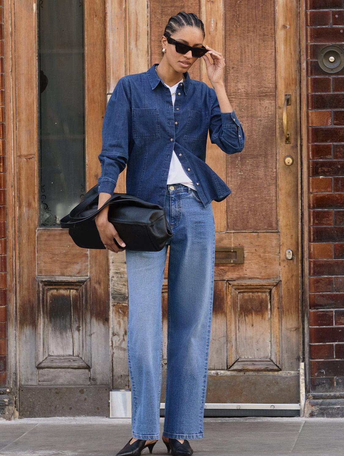 Organic Stretch Cotton Wide Leg Slouch Jeans | Mid Indigo – Immaculate ...