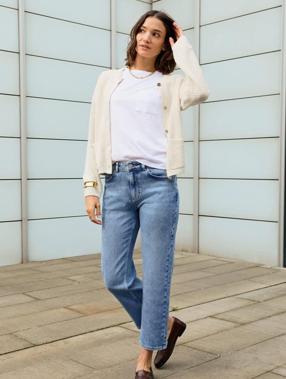 Nola Organic Cotton Stretch Crop Straight Leg Jeans | Light Indigo ...