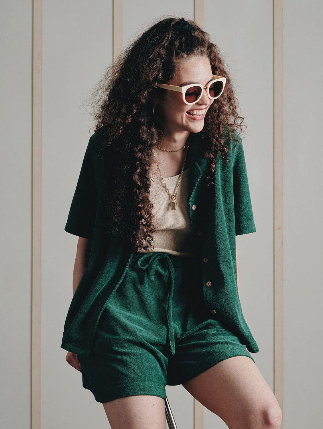 Leah Women's Organic Cotton Terry Towelling Shorts | Jungle Green ...