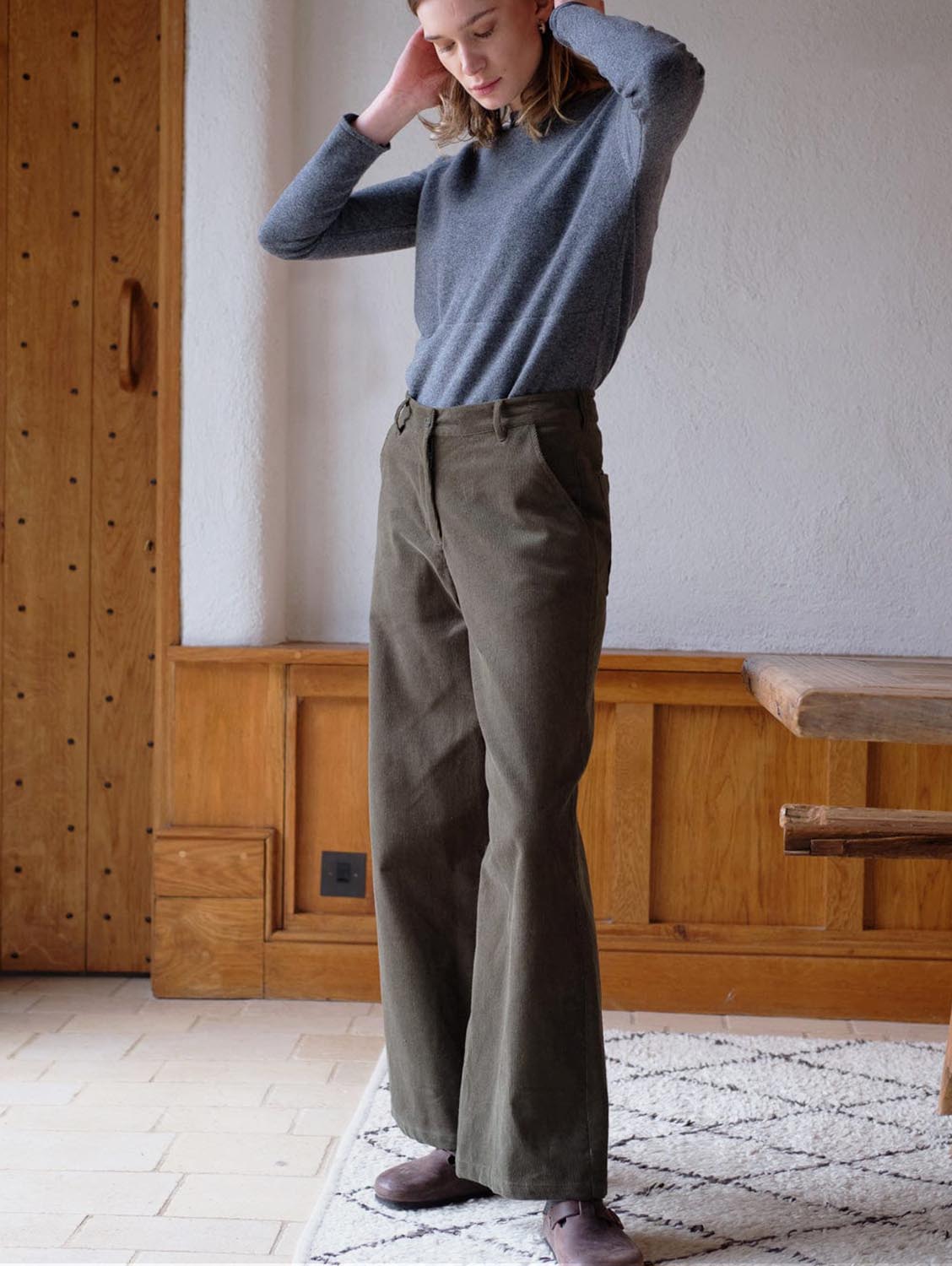 Harper Cotton Wide Leg Trousers | Olive Cord – Immaculate Vegan