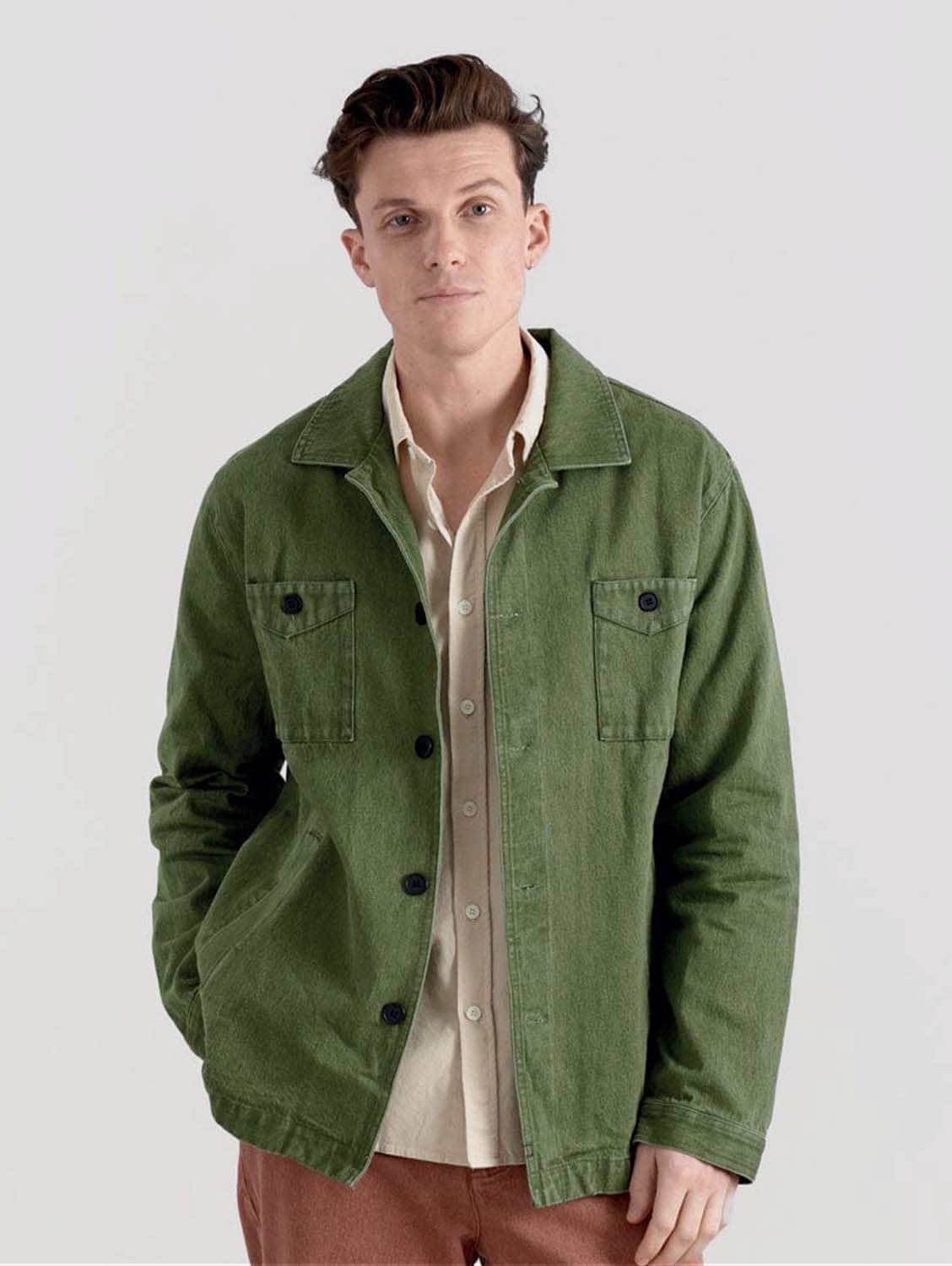 Stanley Men's Organic Cotton Twill Denim Overshirt | Green Wash ...