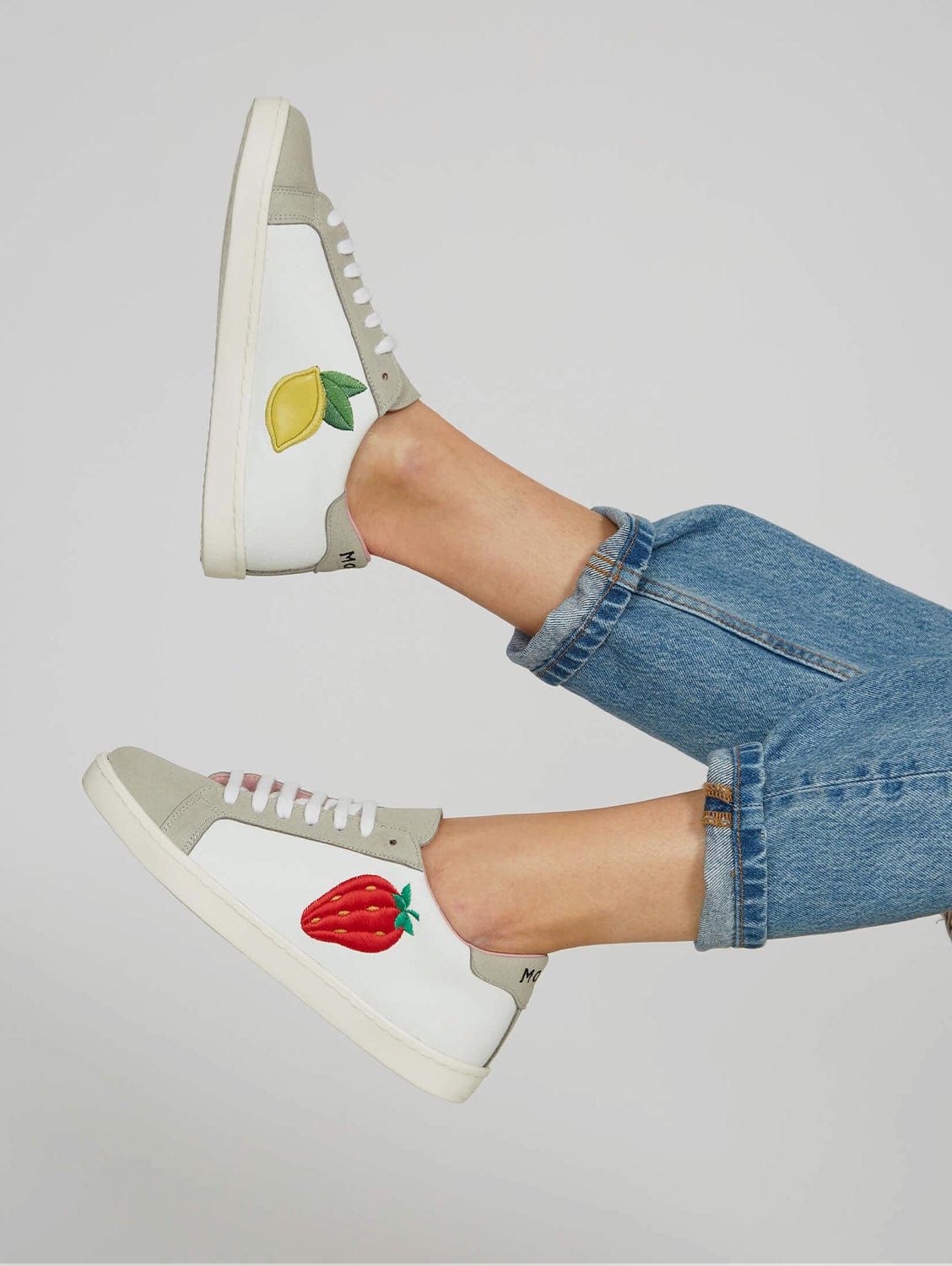 Fruit Vegan Leather Embroidered Sneakers | White & Grey – Immaculate Vegan