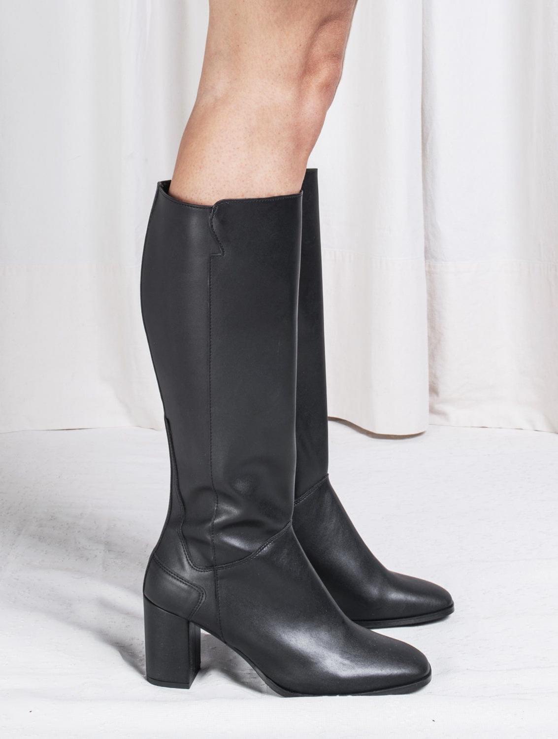 Greta Women's Vegan Apple Leather Calf Boots | Black – Immaculate Vegan