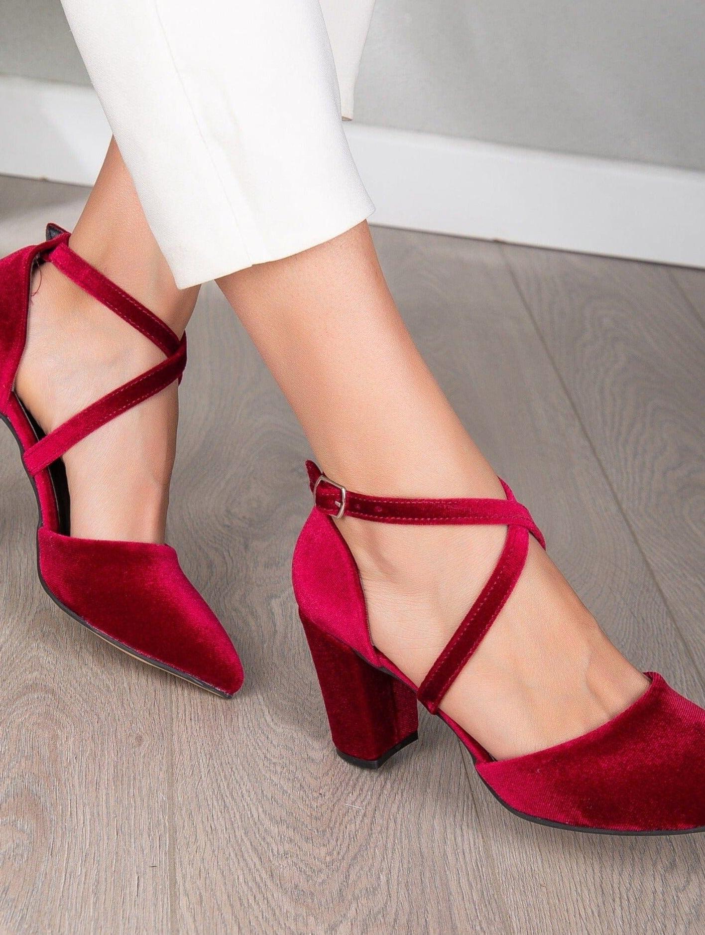 Sina Vegan Velvet Strappy Heels | Burgundy – Immaculate Vegan